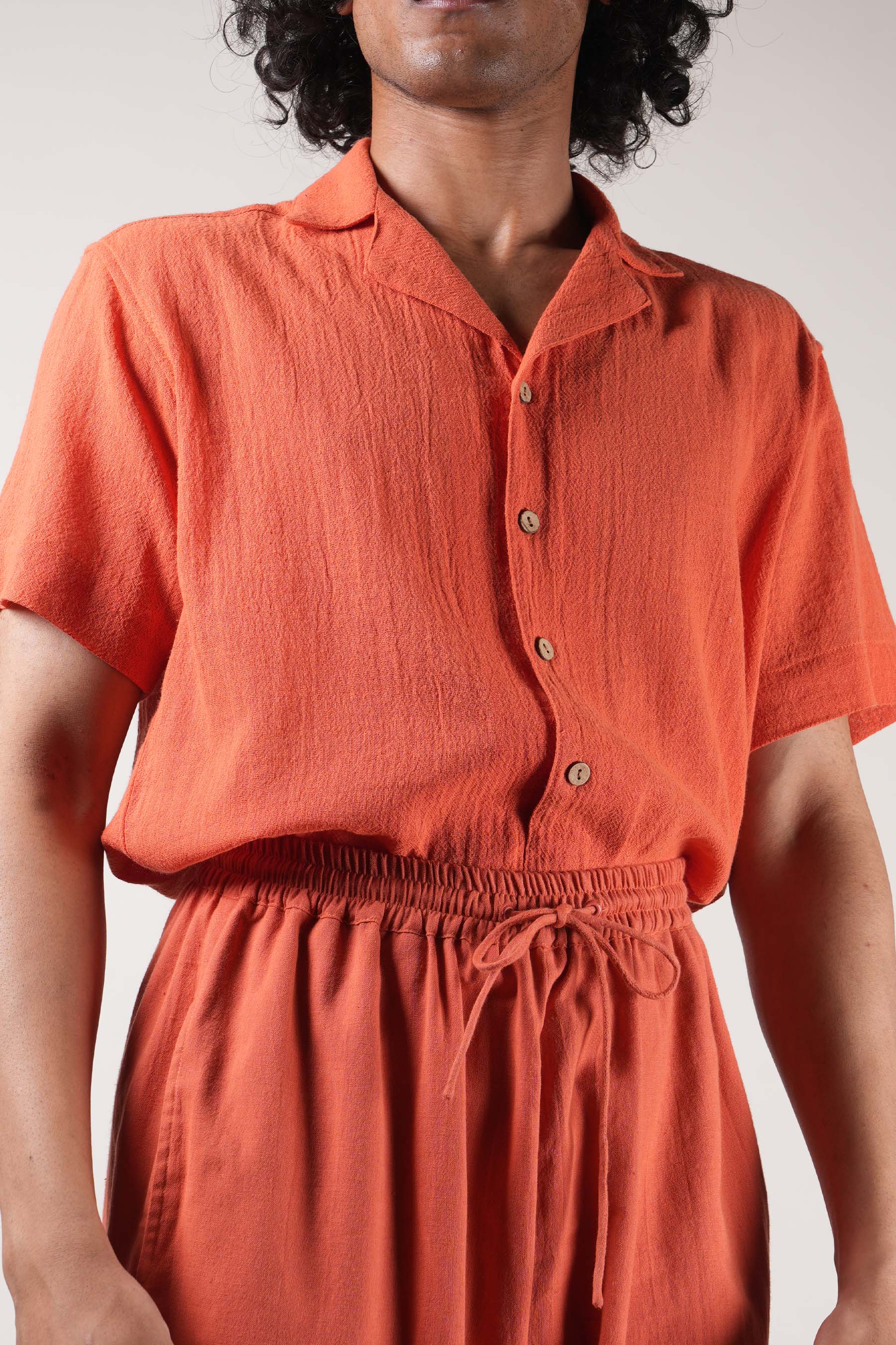 Men's Rust Cuban Collar Half-Sleeve Shirt – Mati