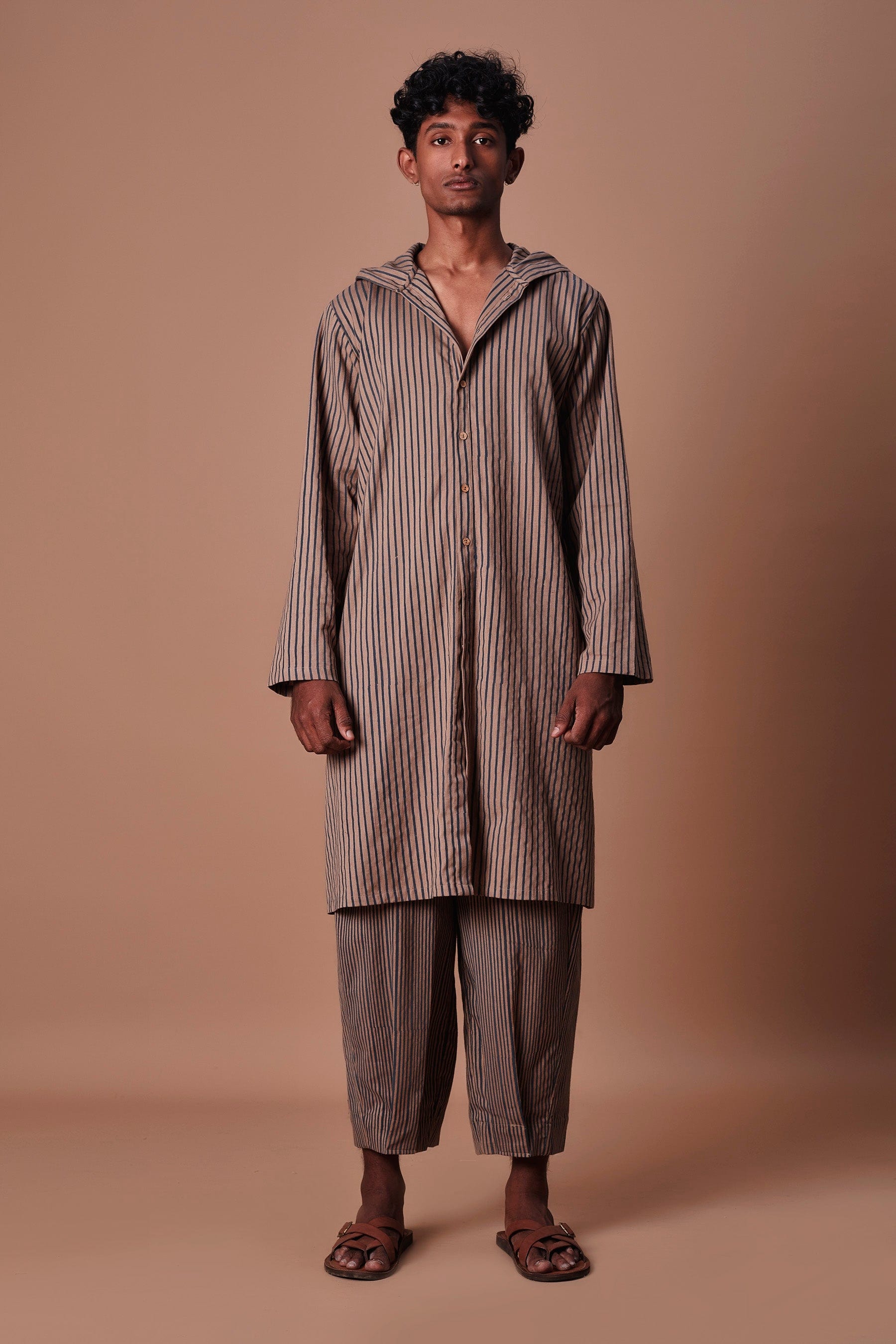 Mati Men's Hooded Brown Striped Set (2 PCS)